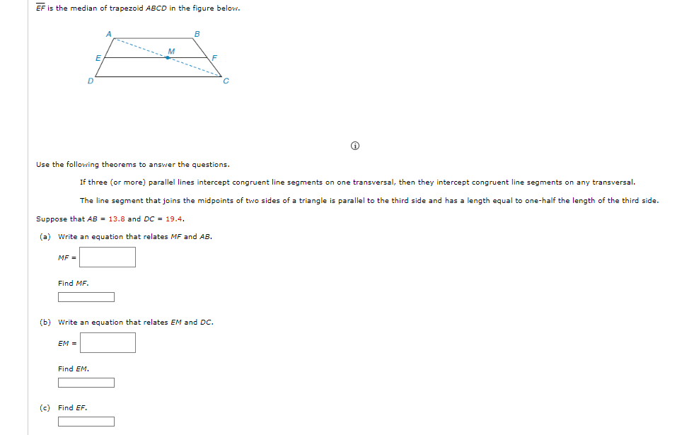 Solved EF is the median of trapezoid ABCD in the figure | Chegg.com