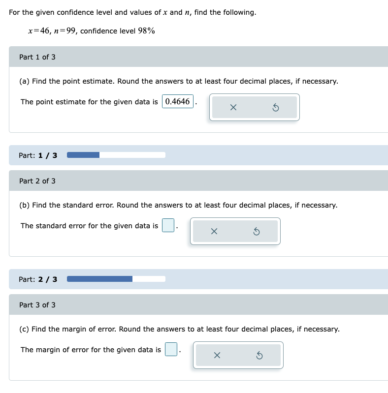 Solved For the given confidence level and values of x and n, | Chegg.com