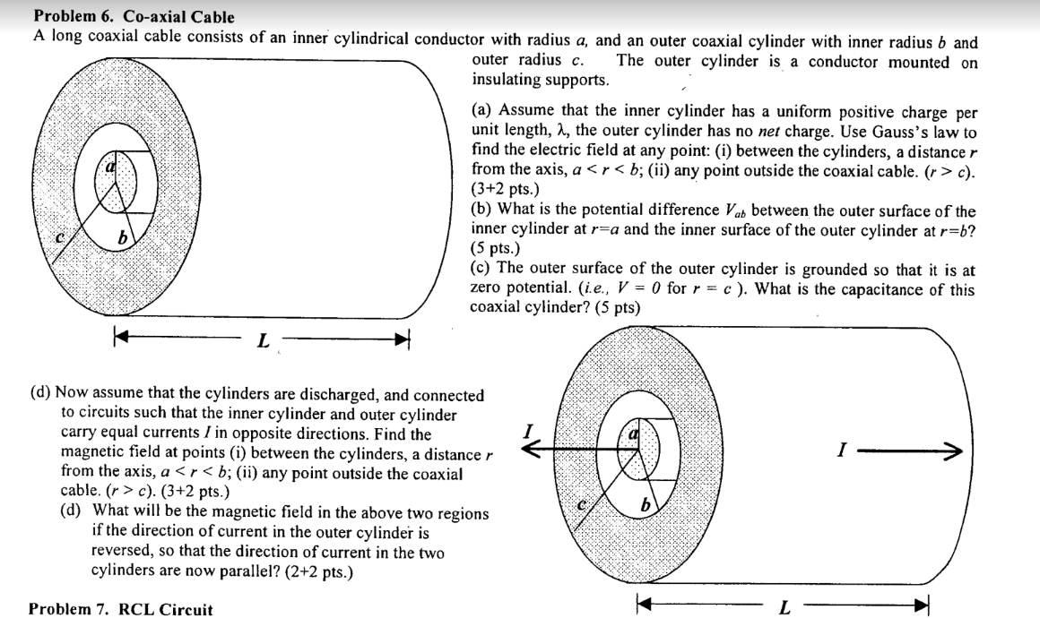 Solved Problem 6. ﻿Co-axial CableA long coaxial cable | Chegg.com