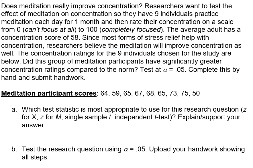 Solved Does meditation really improve concentration? | Chegg.com