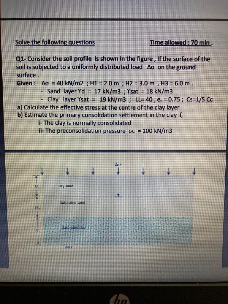 Solved Solve the following questions Time allowed : 70 min. | Chegg.com