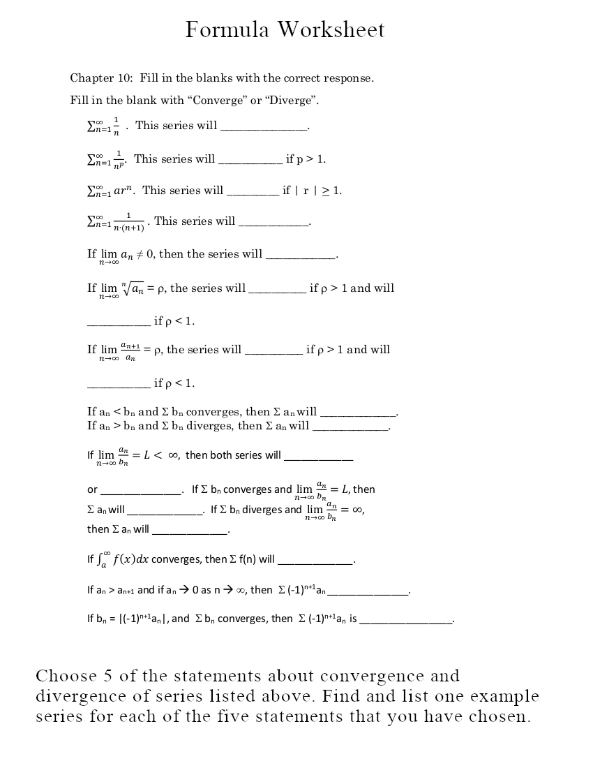 Solved Formula Worksheet Chapter 10: Fill in the blanks with | Chegg.com