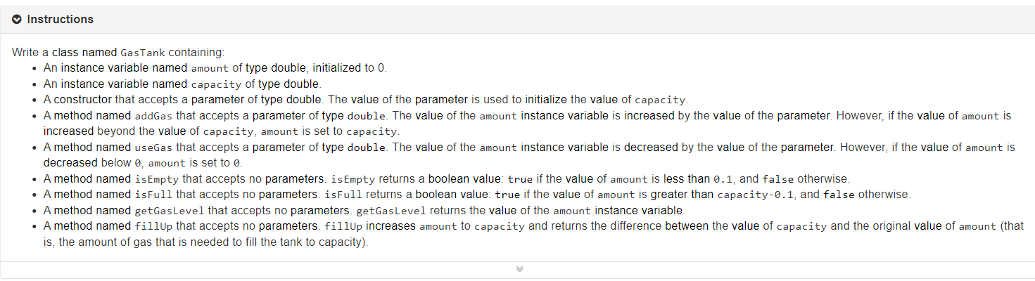 Solved Write a class named GasTank containing: - An instance | Chegg.com