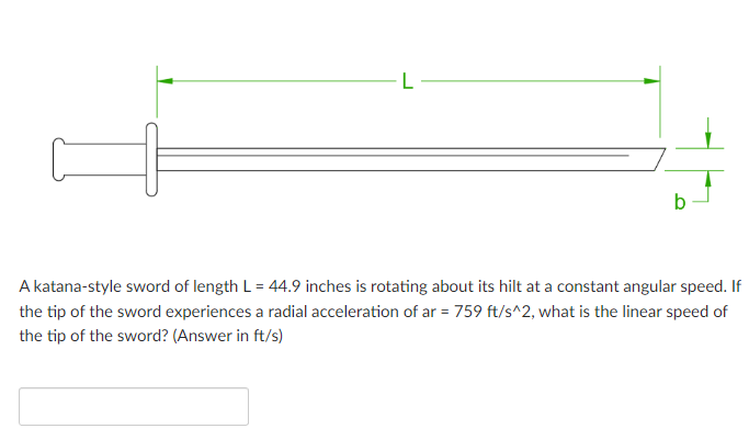 Solved A katana-style sword of length L=44.9 inches is | Chegg.com