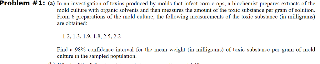 Solved Problem # 1 : (a) In an investigation of toxins | Chegg.com