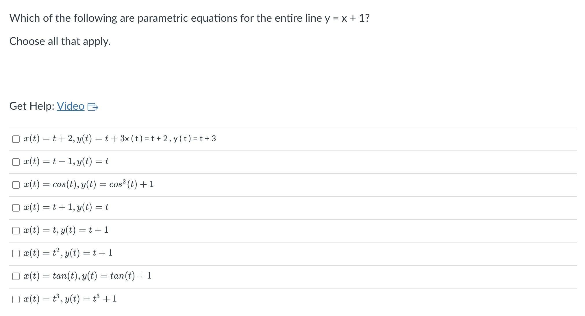 Which of the following are parametric equations for | Chegg.com