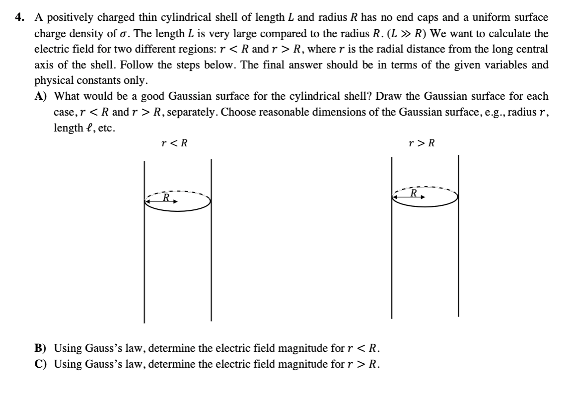 Solved A positively charged thin cylindrical shell of length | Chegg.com
