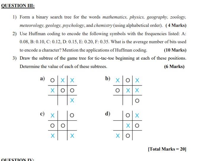 Solved QUESTION III: 1) Form a binary search tree for the | Chegg.com