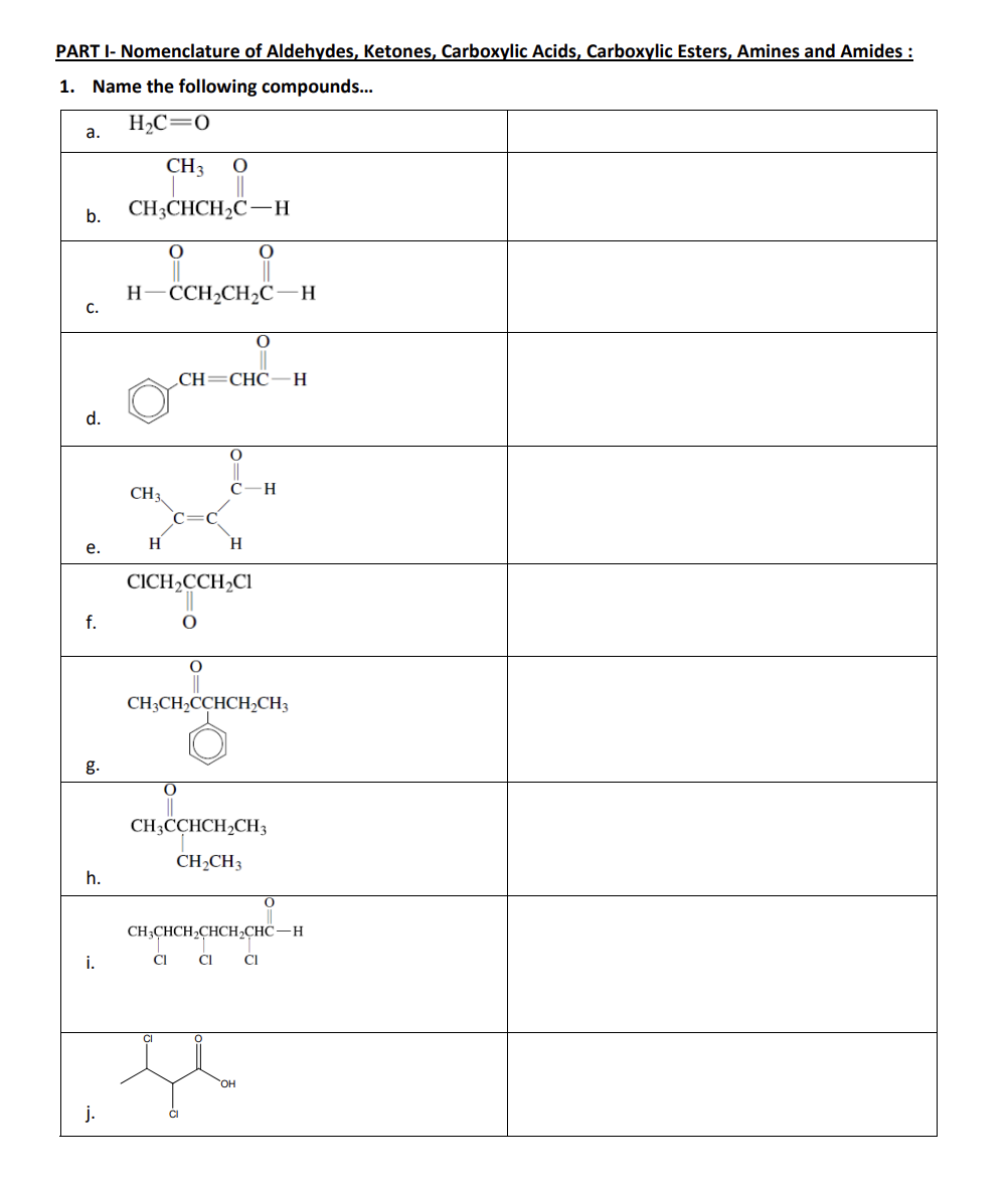 Solved PART I- ﻿Nomenclature of Aldehydes, Ketones, | Chegg.com