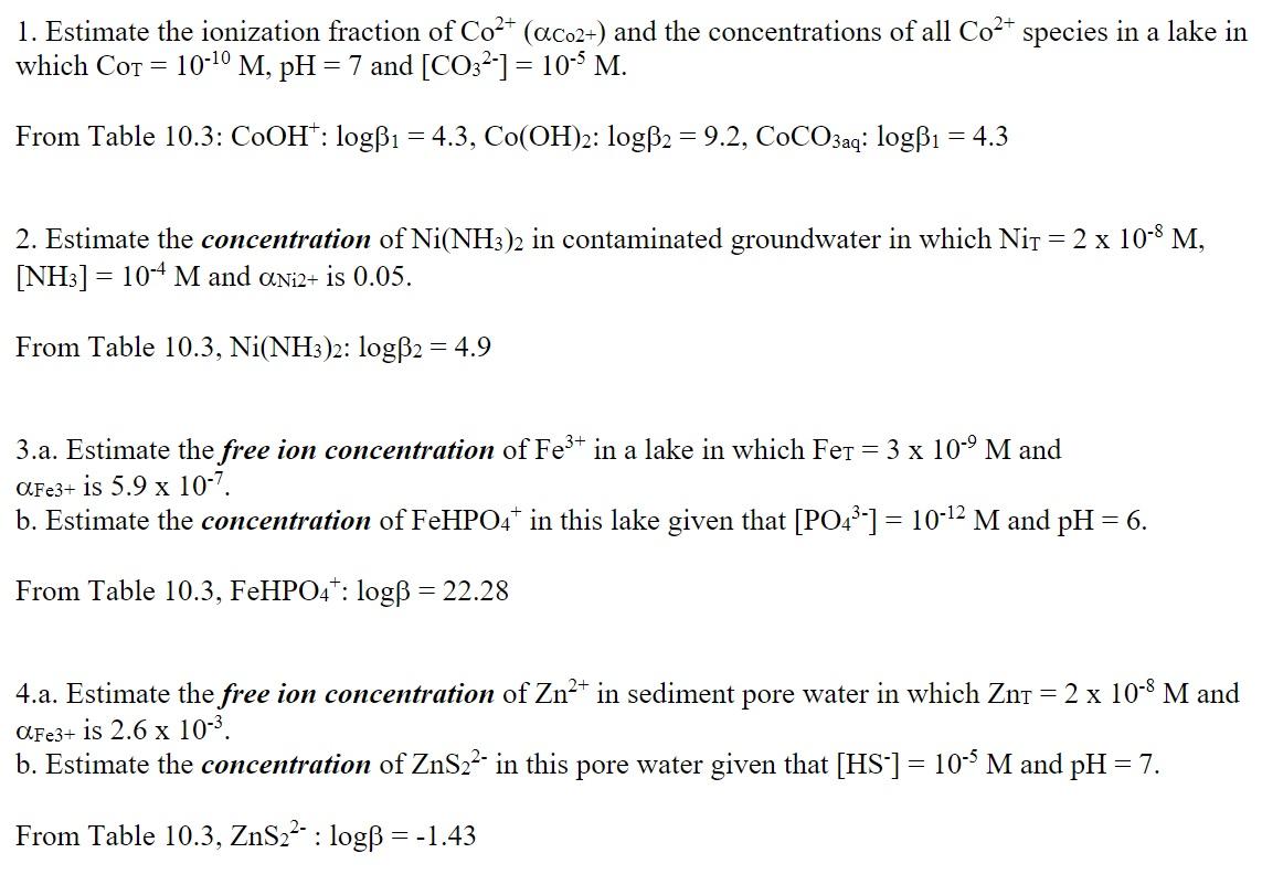 1. Estimate the ionization fraction of Co2+(αCo2+) | Chegg.com