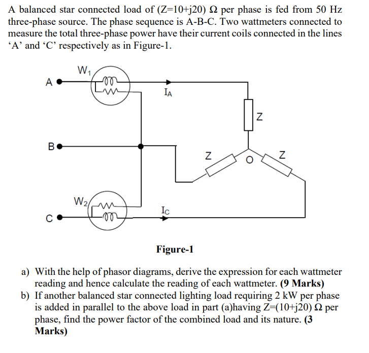 Solved A balanced star connected load of (Z=10+j20) (2 per | Chegg.com