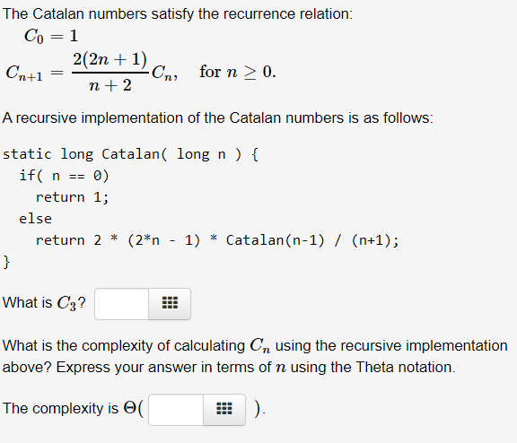 Solved The Catalan numbers satisfy the recurrence relation: | Chegg.com