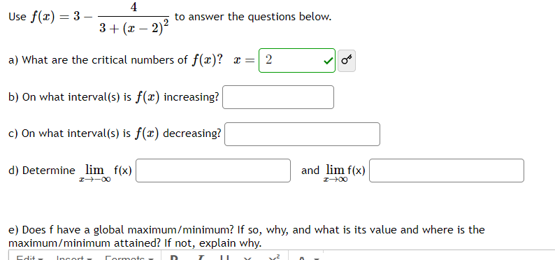 Solved Use f(x)=3−3+(x−2)24 to answer the questions below. | Chegg.com