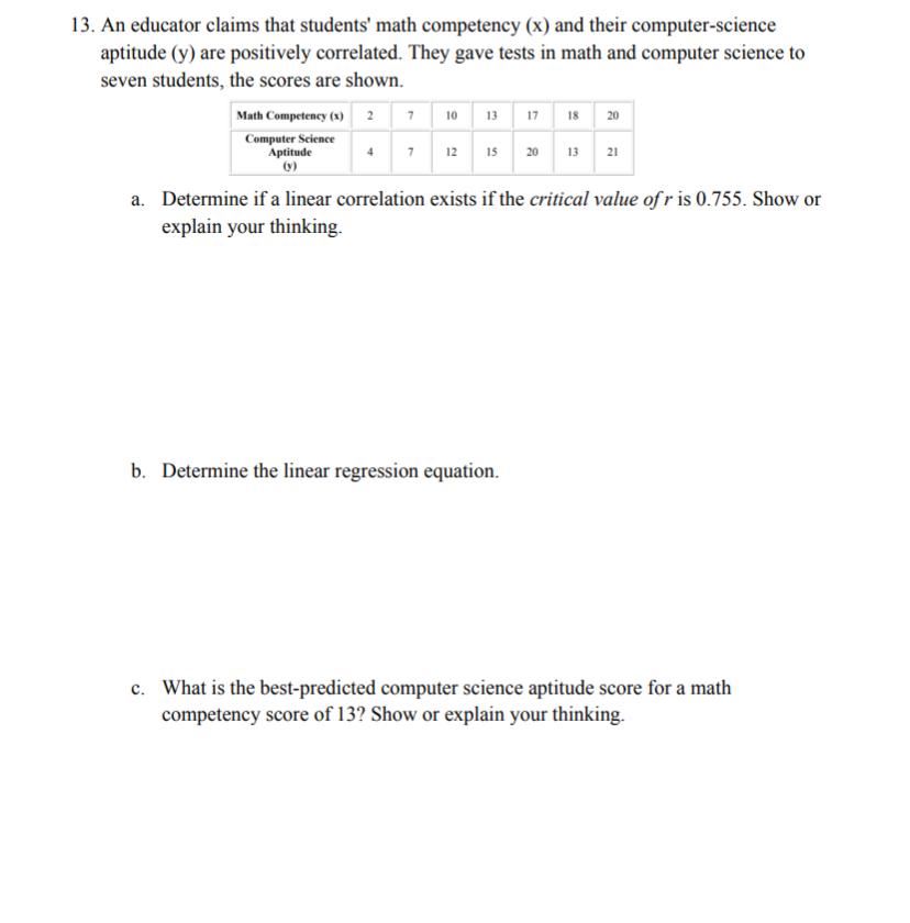 Solved 3. An educator claims that students' math competency | Chegg.com
