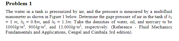 [Solved]: The water in a tank is pressurized by air, and t