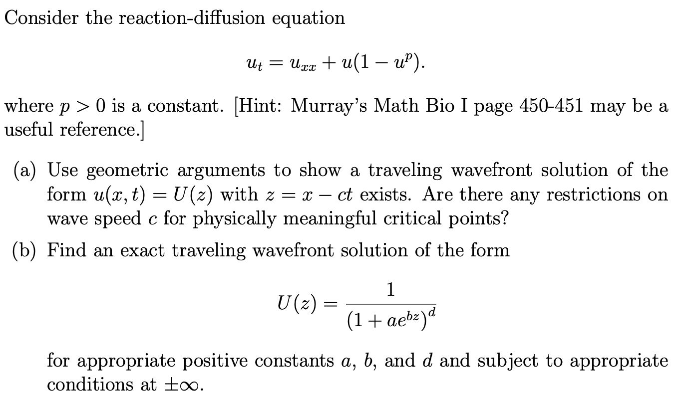 Solved Consider the reaction-diffusion equation | Chegg.com