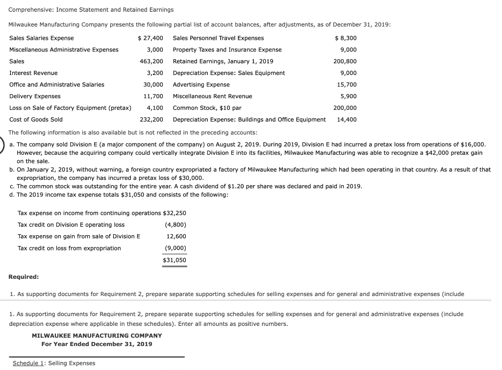 Solved Comprehensive: Income Statement and Retained Earnings | Chegg.com