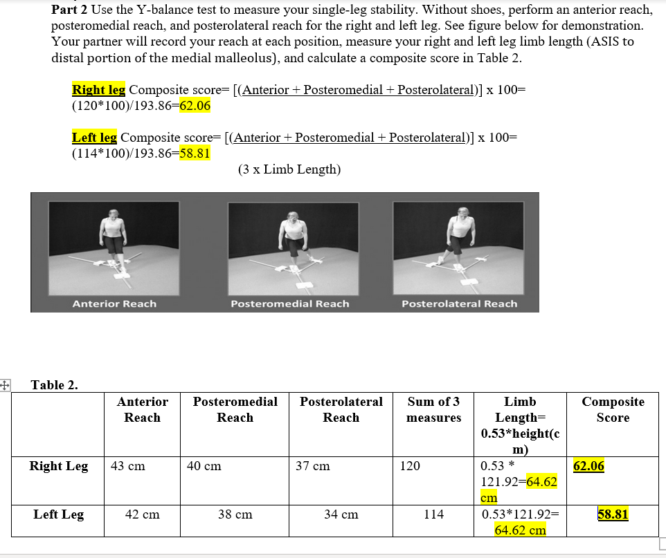 Solved Part 2 Use the Y-balance test to measure your | Chegg.com