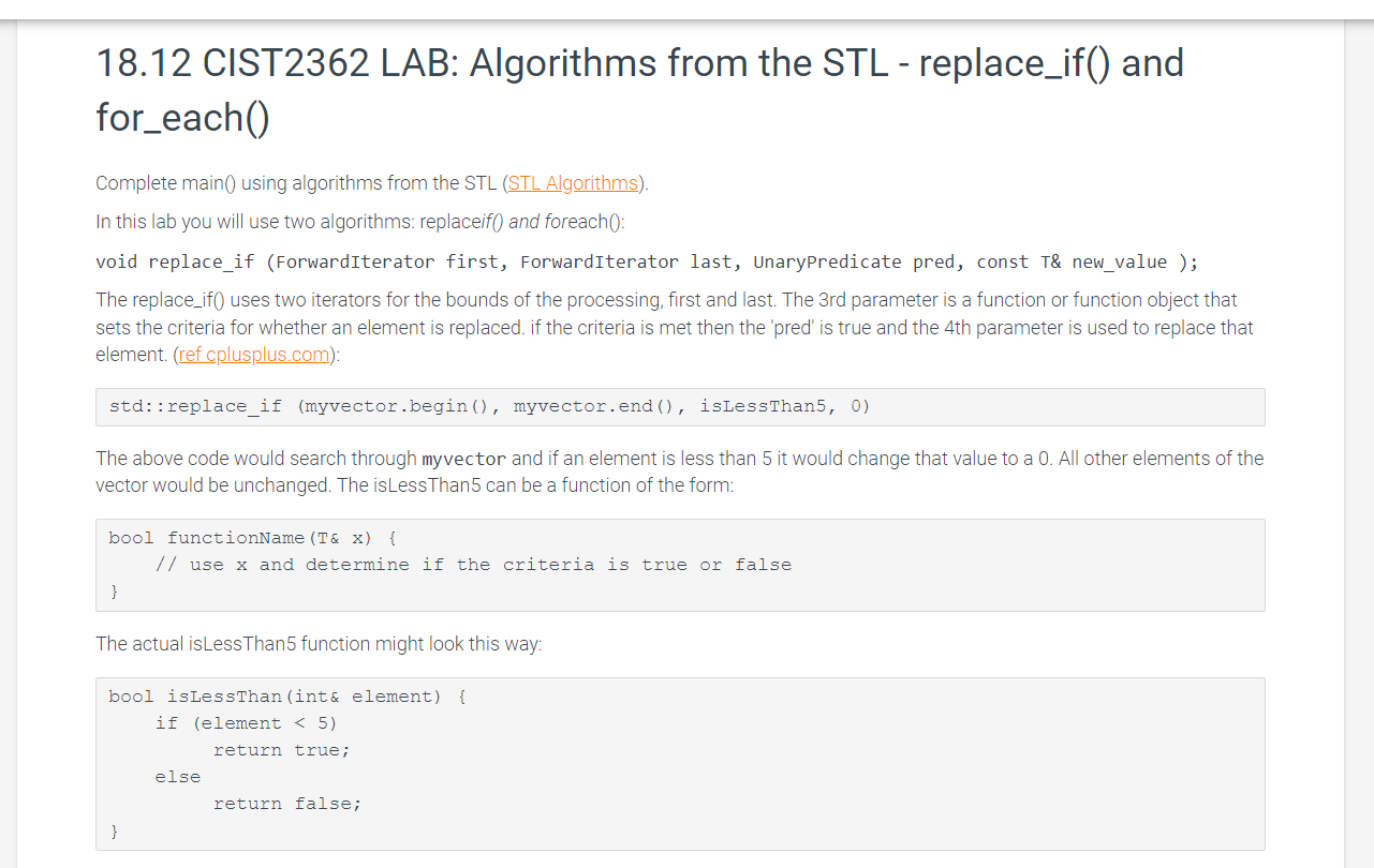Solved tor_each() Complete main() using algorithms from the | Chegg.com