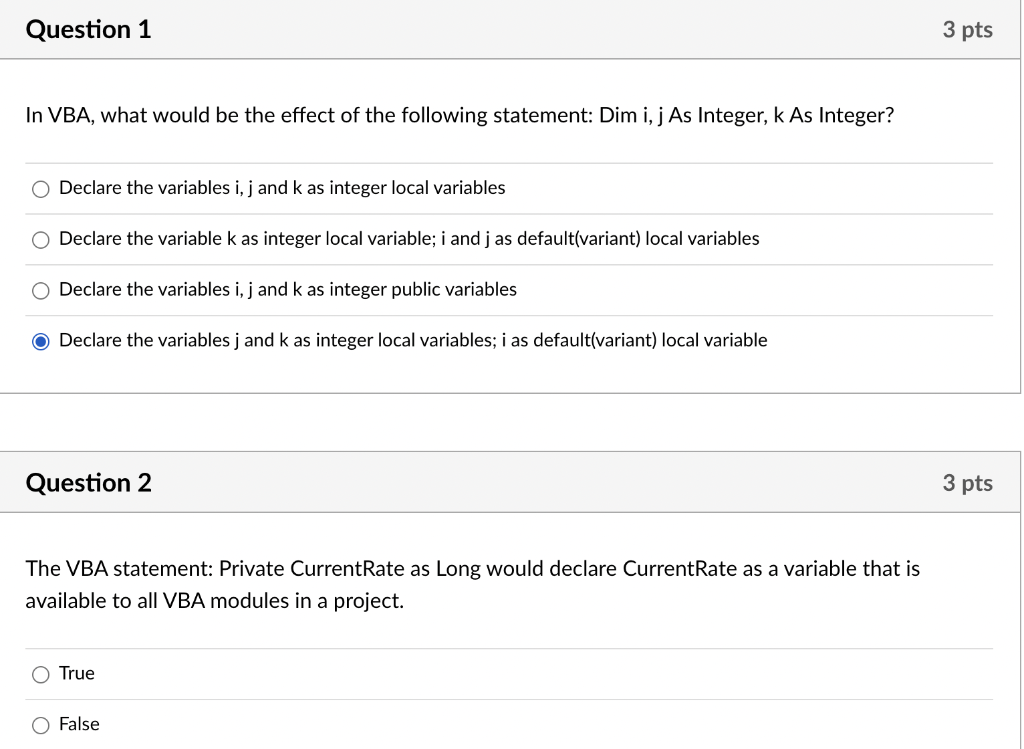 Solved In VBA, what would be the effect of the following | Chegg.com