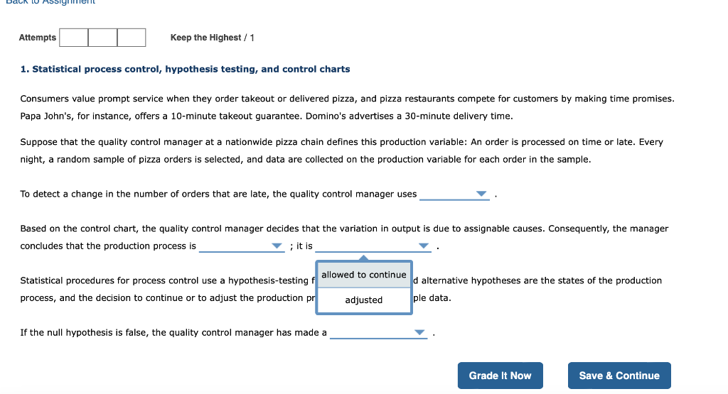 1. Statistical process control, hypothesis testing, | Chegg.com