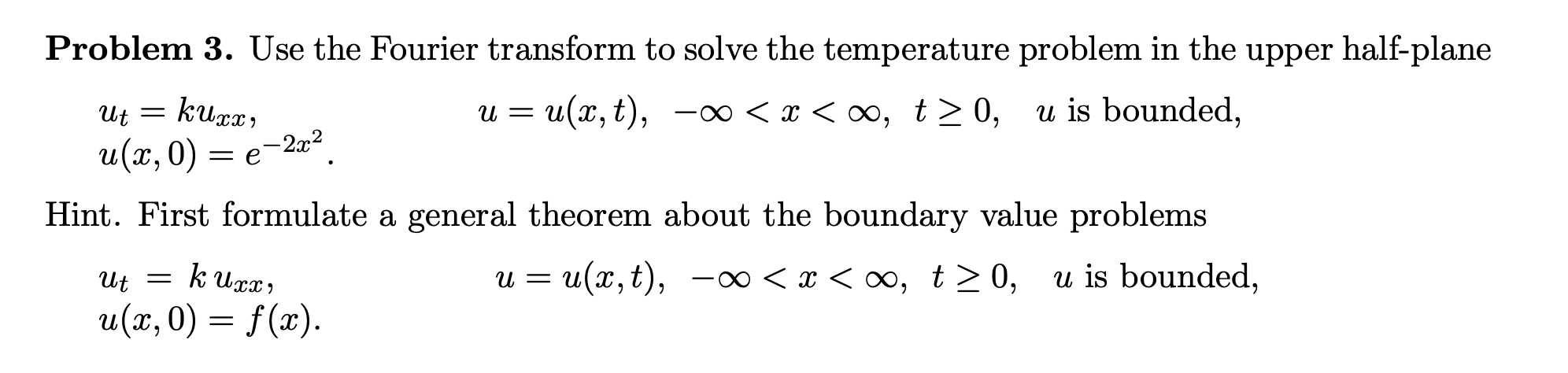 Solved Problem 3. Use the Fourier transform to solve the | Chegg.com