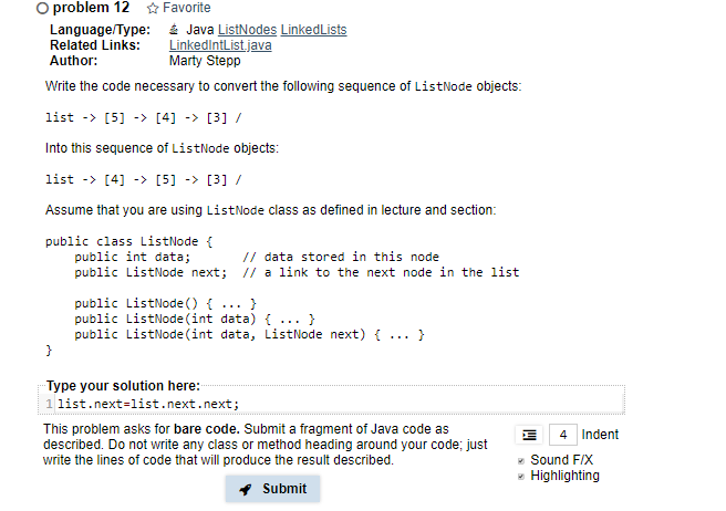 Solved O Problem 12 Favorite Languagetype Java Listnodes