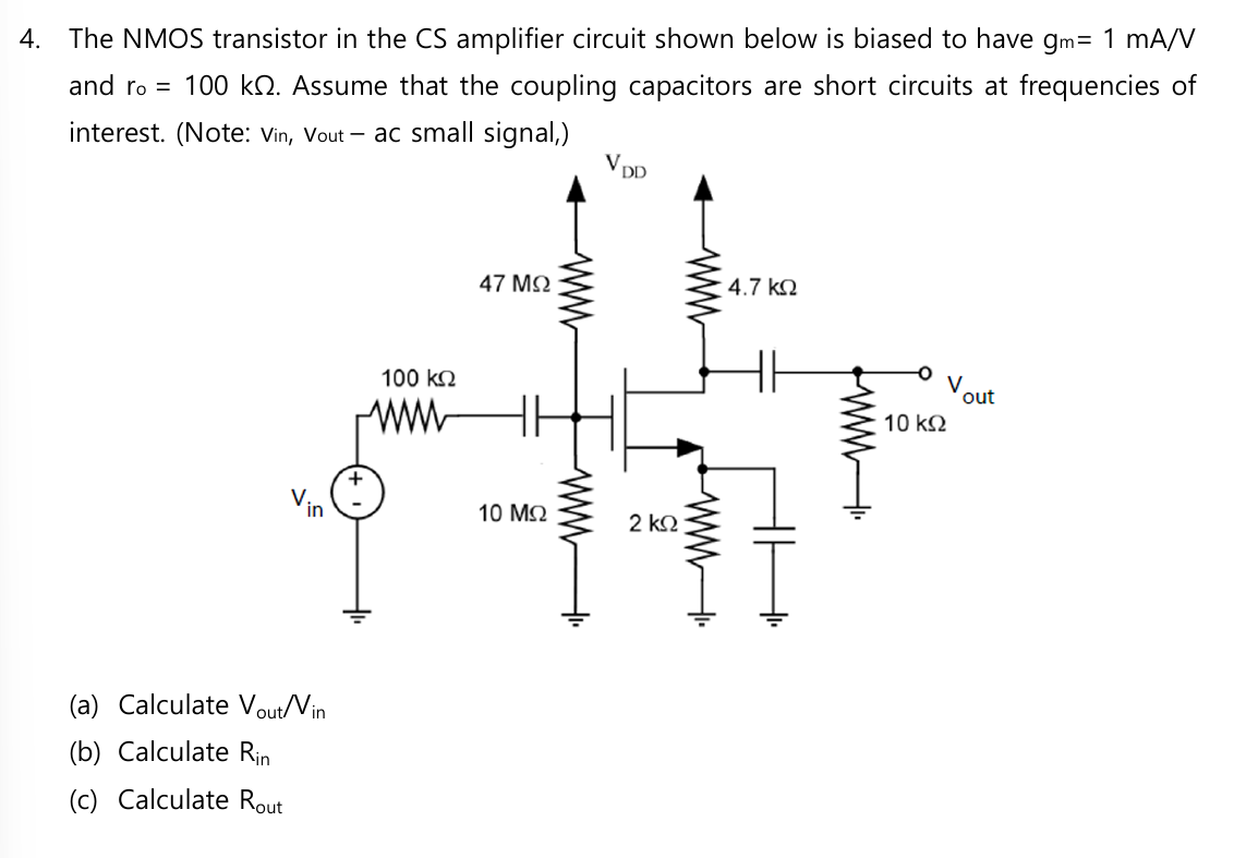 The NMOS transistor in ﻿the CS ﻿amplifier circuit | Chegg.com