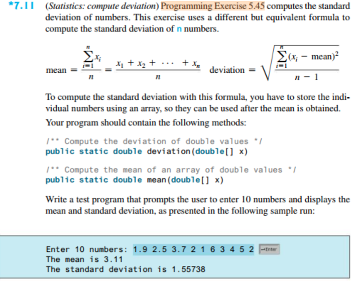 Solved 7 11 Statistics Compute Deviation Programming