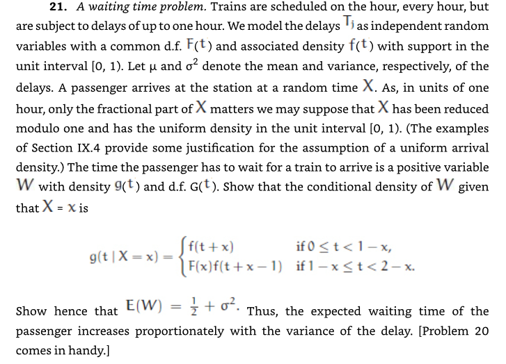 Solved 21. A waiting time problem. Trains are scheduled on | Chegg.com