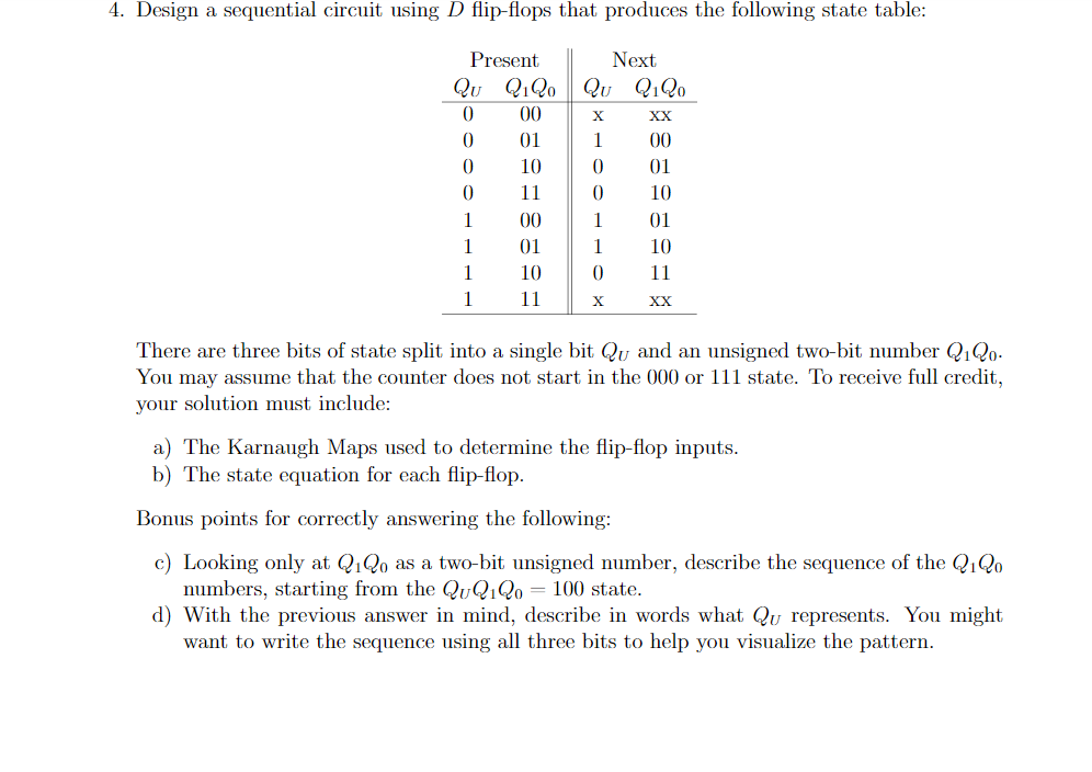 Solved 4. Design a sequential circuit using D flip-flops | Chegg.com