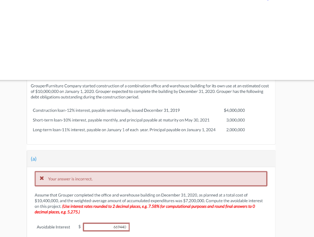 Solved Grouper Furniture Company started construction of a | Chegg.com