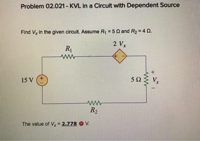 Solved Problem 02.021 -KVL in a Circuit with Dependent | Chegg.com