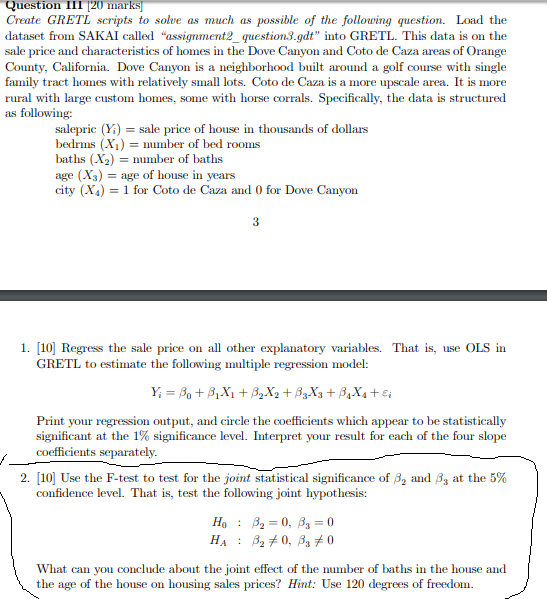 Question III 120 mar Create GRETL scripts to solve as | Chegg.com