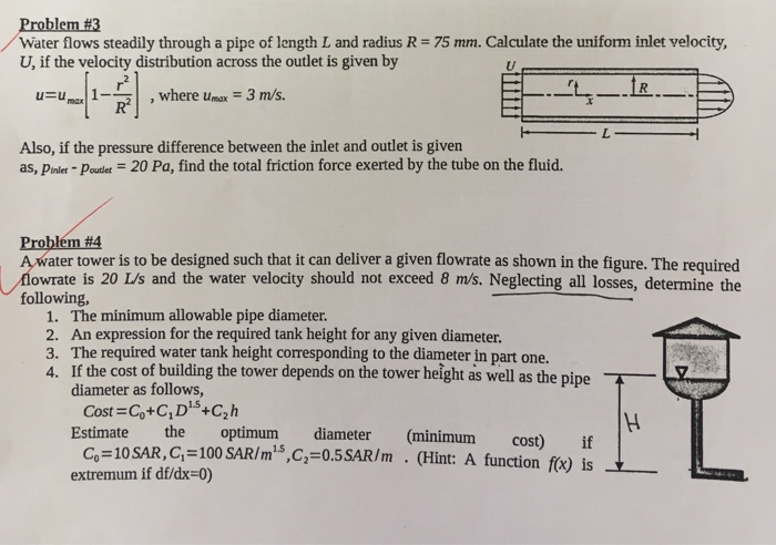 Solved Problem3 Water flows steadily through a pipe of | Chegg.com