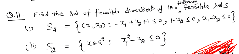 Solved following Q.ll. Find the set of feasible directions | Chegg.com