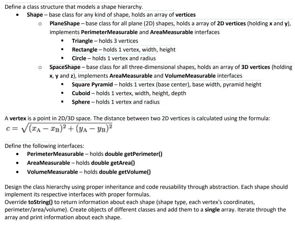 Define a class structure that models a shape | Chegg.com