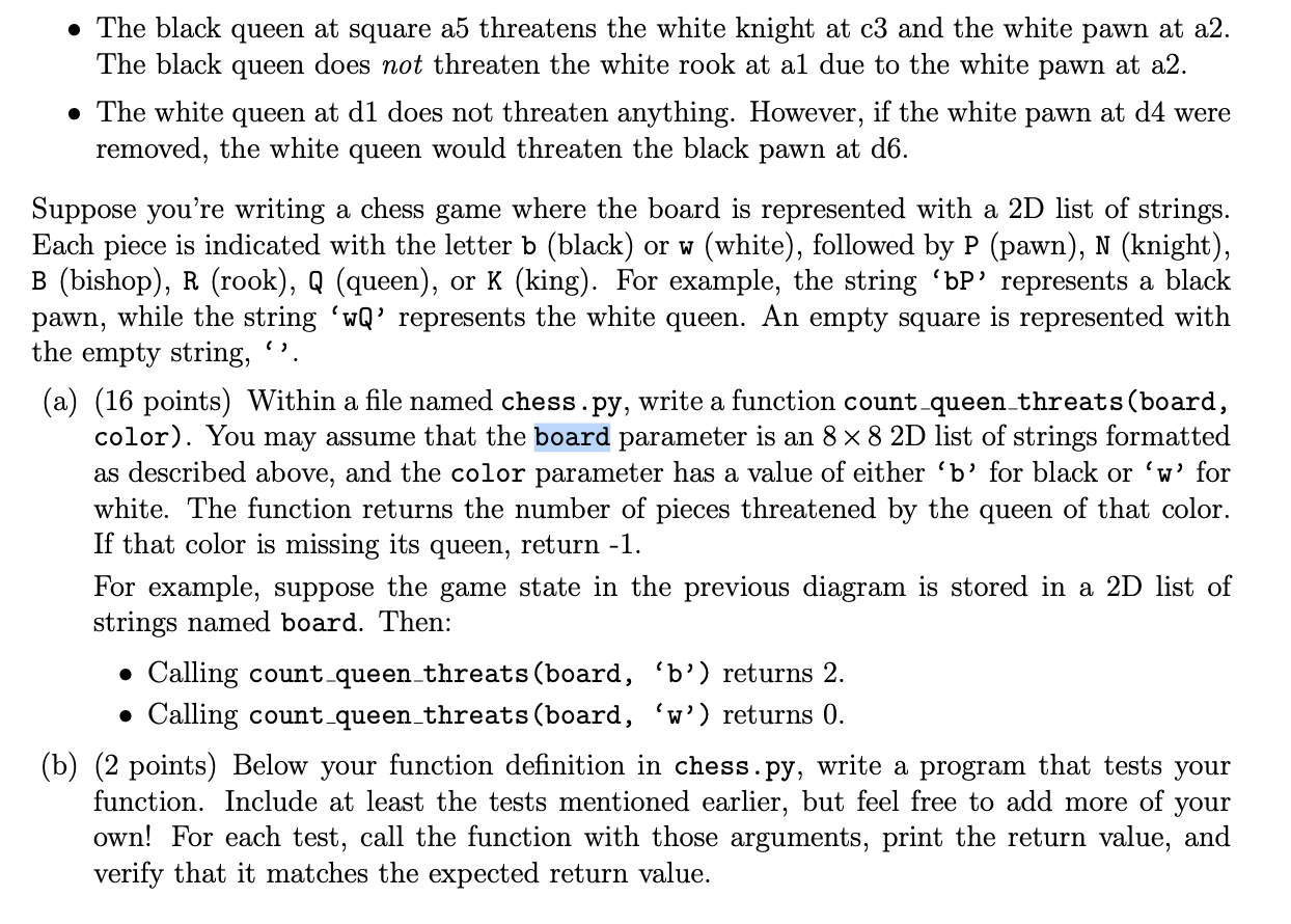 Solved 3. In the game of chess, each side (black and white) | Chegg.com