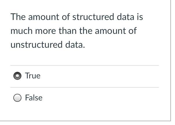 Solved Unstructured data must have a schema True FalseThe | Chegg.com