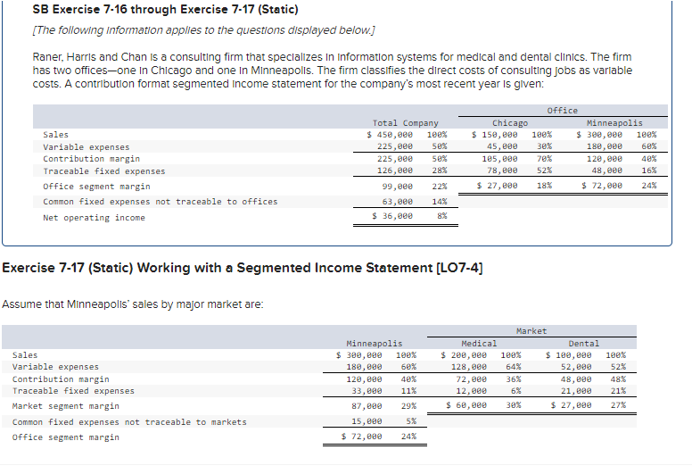 Solved SB Exercise 7-16 through Exercise 7-17 (Static) [The | Chegg.com
