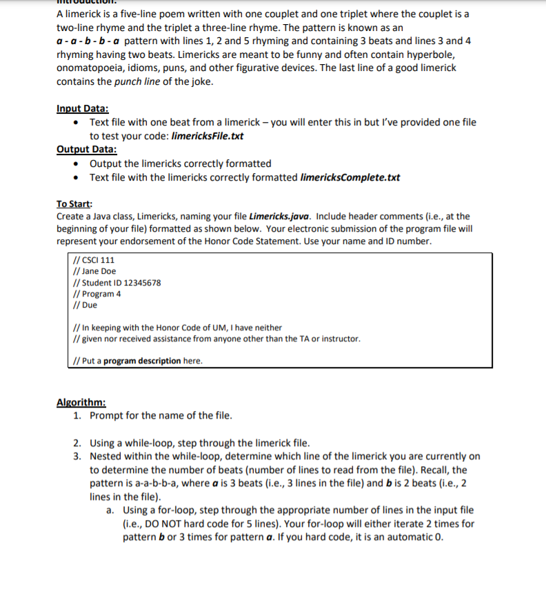 A limerick is a five-line poem written with one | Chegg.com