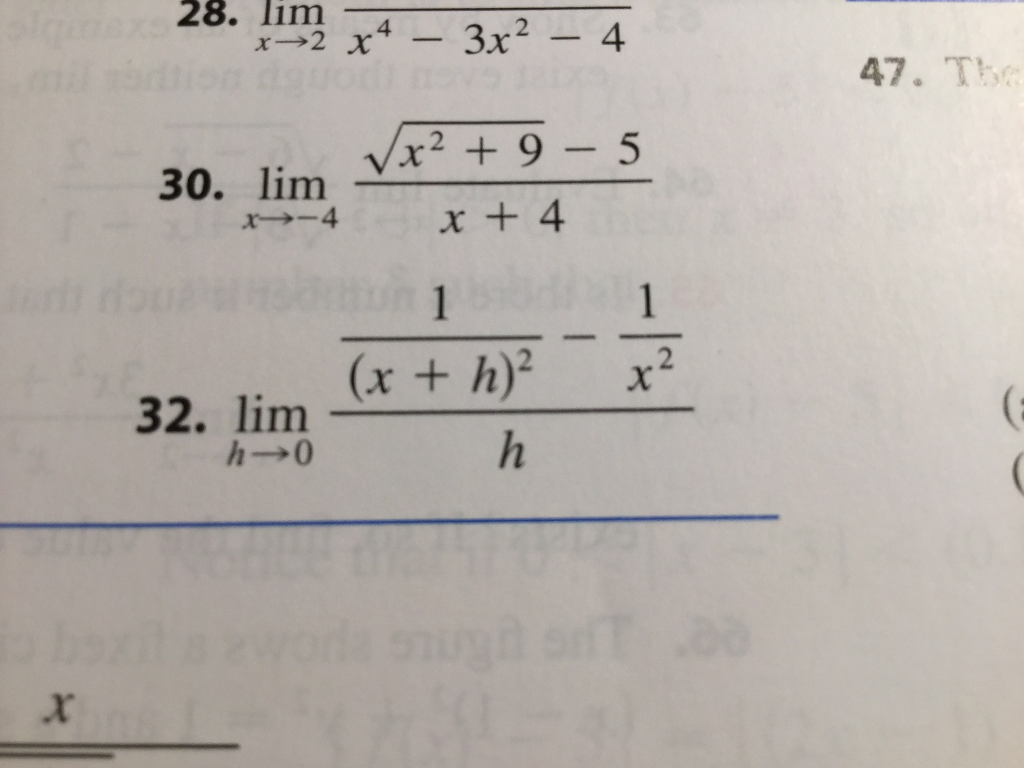 Solved aCaxe 28. lim x2 x 3x2 - 4 dguori 47. The x2 +9-5 30. | Chegg.com