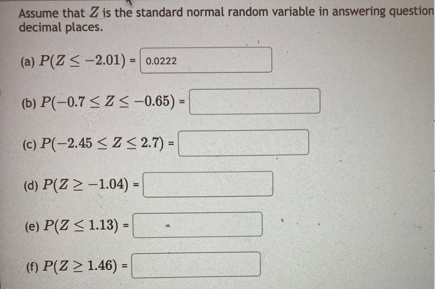 Solved Assume that Z is the standard normal random variable | Chegg.com