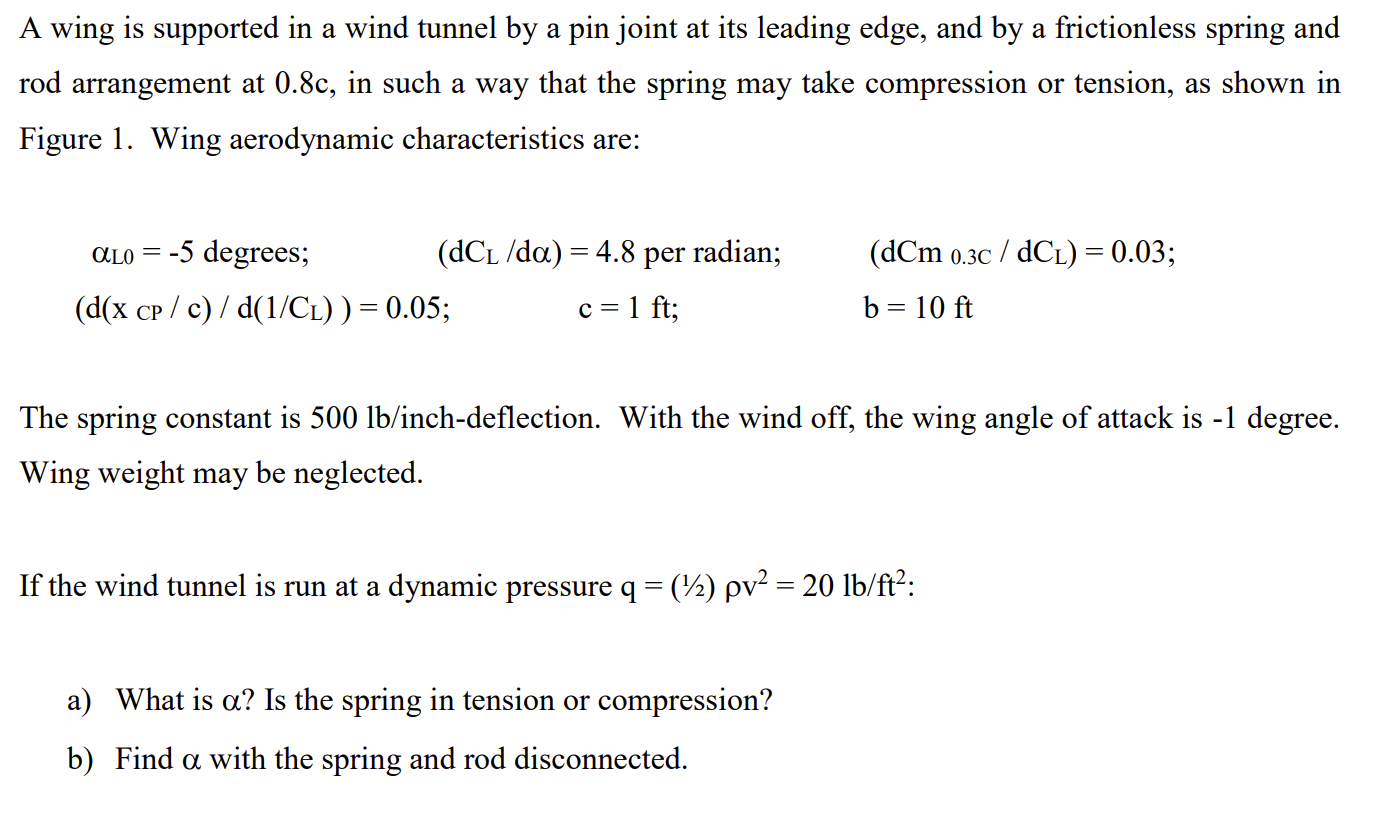 Solved A wing is supported in a wind tunnel by a pin joint | Chegg.com