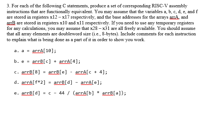 3. For each of the following C statements, produce a | Chegg.com