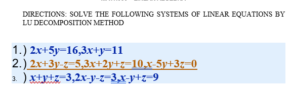 Solved DIRECTIONS: SOLVE THE FOLLOWING SYSTEMS OF LINEAR | Chegg.com