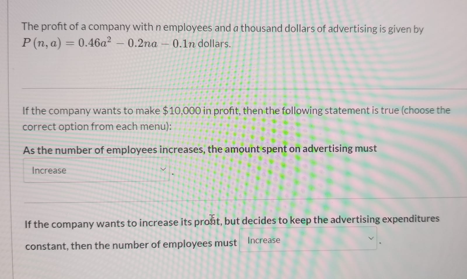 Solved The profit of a company with n employees and a | Chegg.com