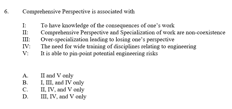 Solved 6. Comprehensive Perspective is associated with I: | Chegg.com