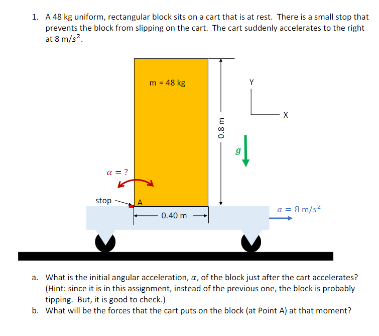 Solved 1 (15)A 48kg ﻿uniform, rectangular block sits on a | Chegg.com