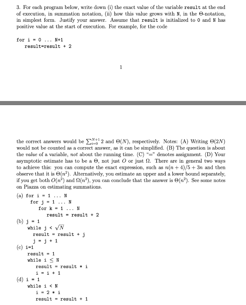 Solved 3. For each program below, write down (i) the exact | Chegg.com